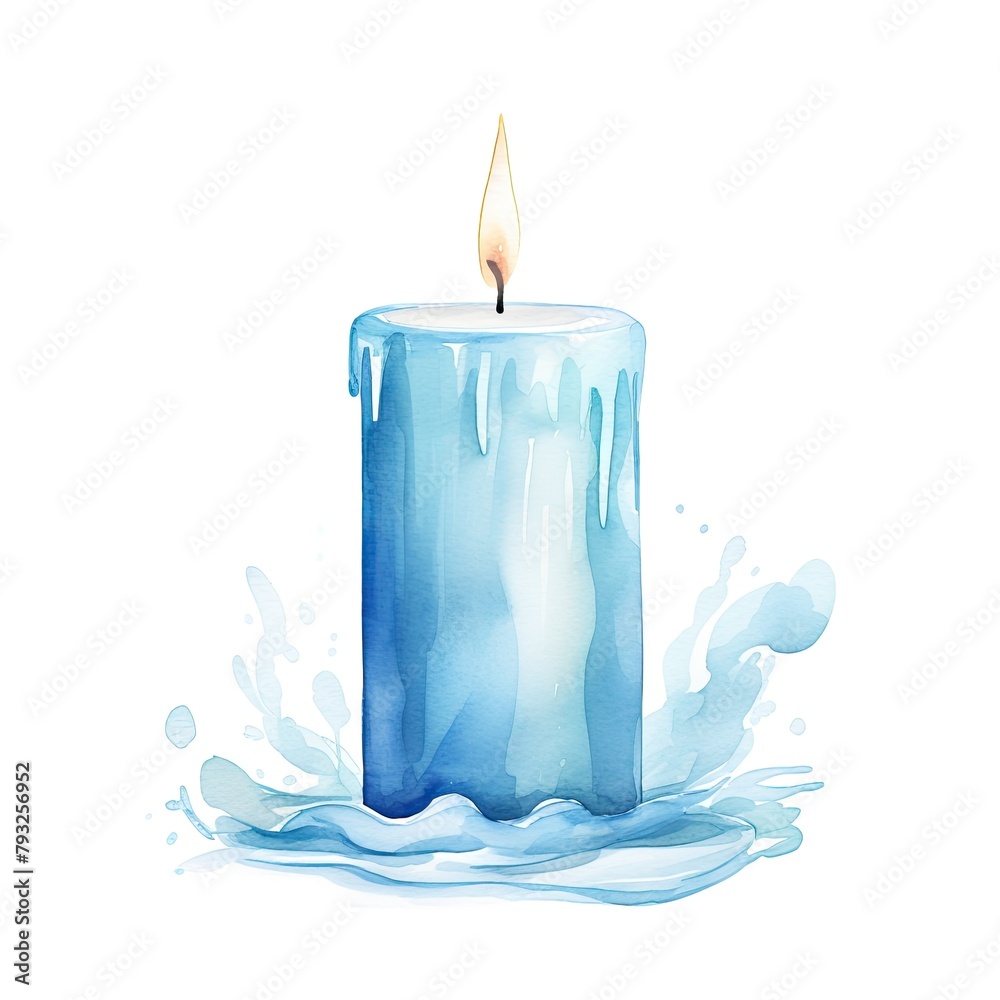 baptism candle in light blue color on white background high quality ...