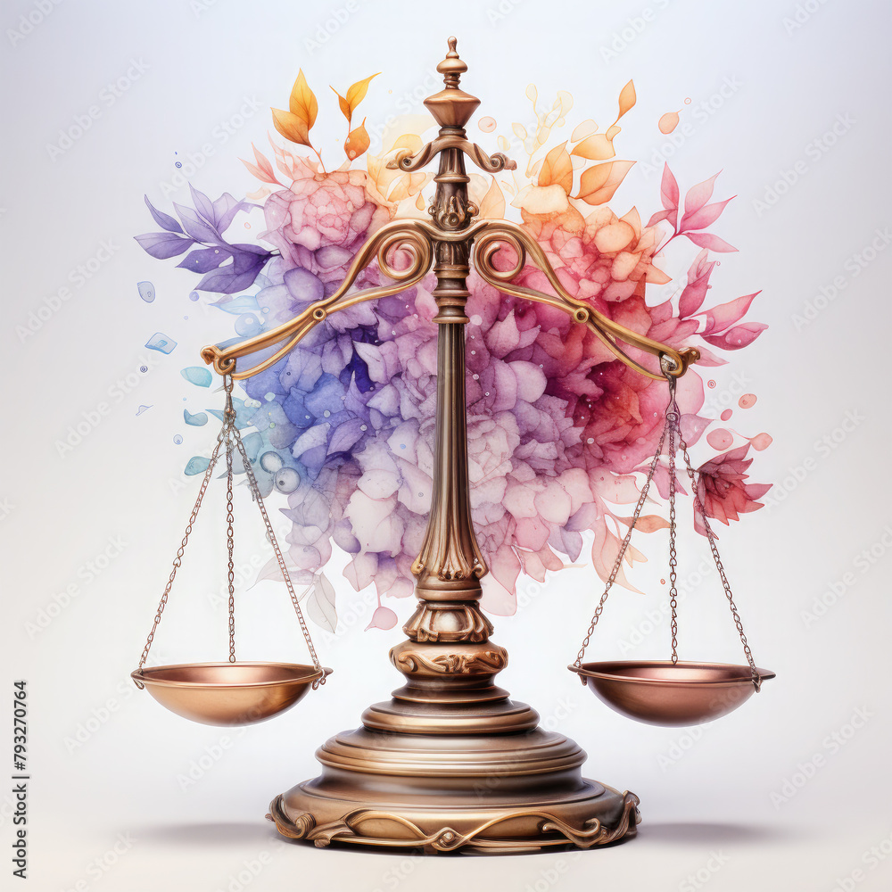 Watercolor justice scale, clipart Illustration, Generative Ai Stock ...