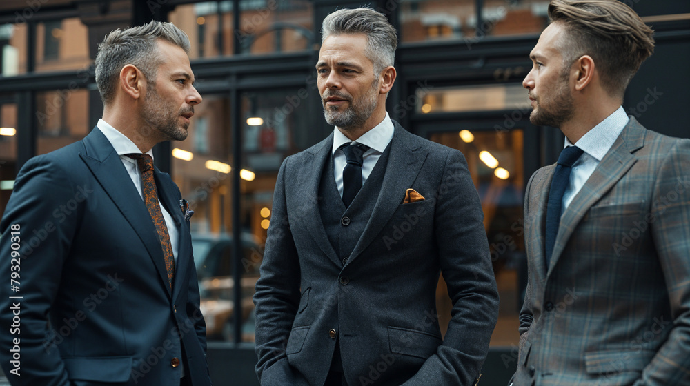 Three Experienced trendy handsome white men with grey hair, in suits ...