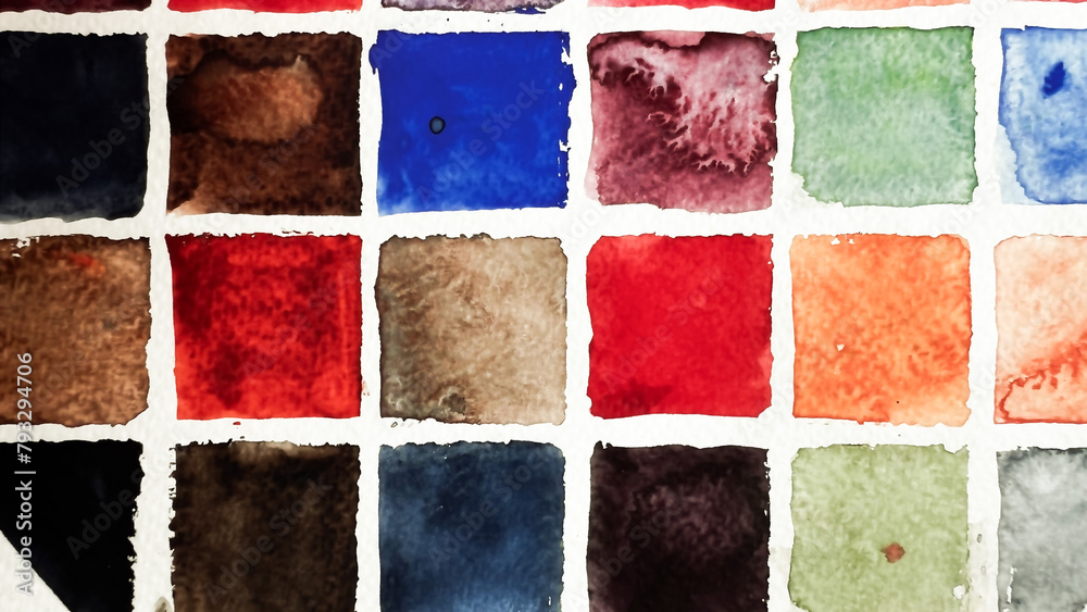Watercolor swatch on paper. Designer color chart. Aquarelle paint ...