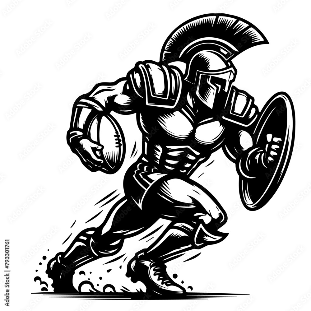 ancient greek spartan plays rugby, black vector silhouette shape ...