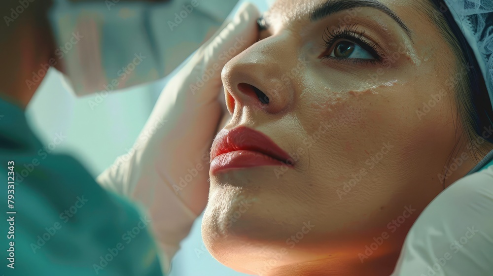 cosmetic surgeon performing a chin implant surgery to enhance chin ...