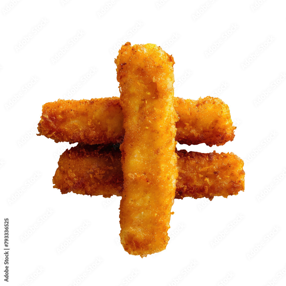 Fish fingers are showcased on a crisp transparent background standing ...