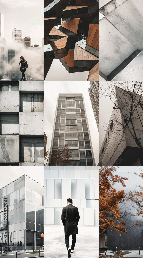 Architectural design building moodboard. Visual concepts, textures ...