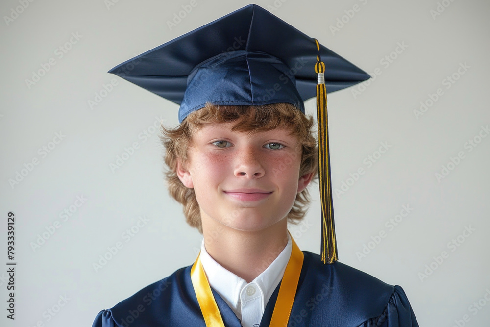 Young boy in graduation cap and gown, a bright future ahead as he ...