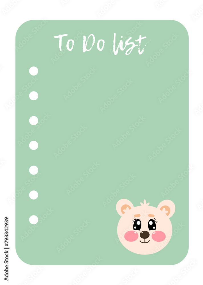 To do list, Note, check list with vector kawaii cute bear for kids ...