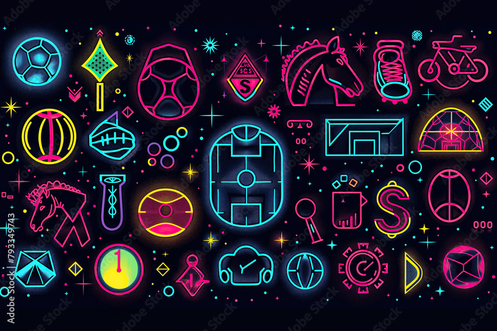 AI illustration. Neon colored sports background with black background ...
