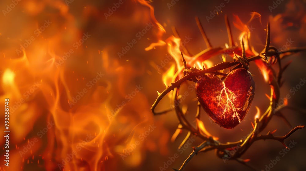 The Sacred Heart, a crown of thorns in the shape of a heart on fire ...