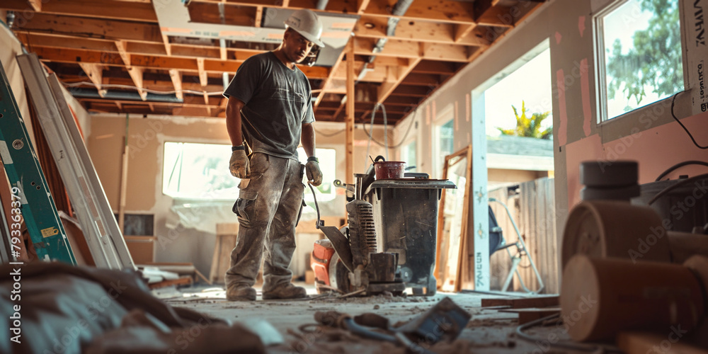 Black African american construction worker, builder, on work ...