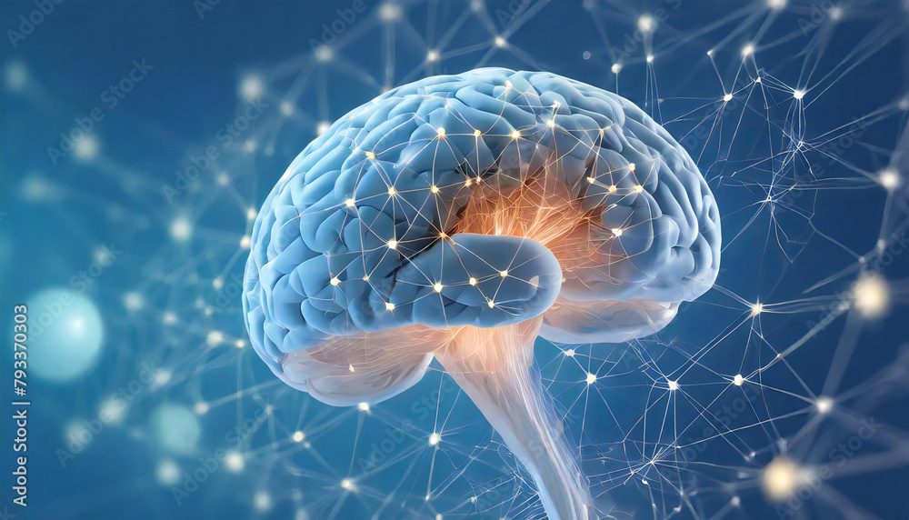 Image of human brain with neural network and nodes. artificial ...