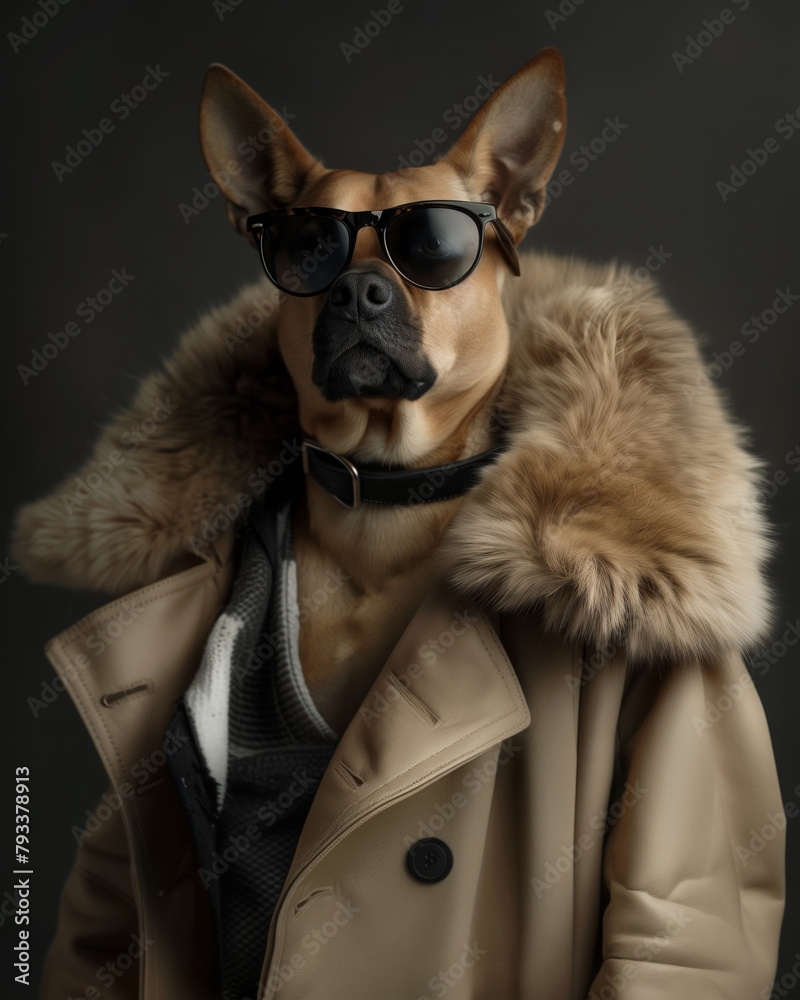 A charismatic German Shepherd dog posing as a boss, proud and confident ...