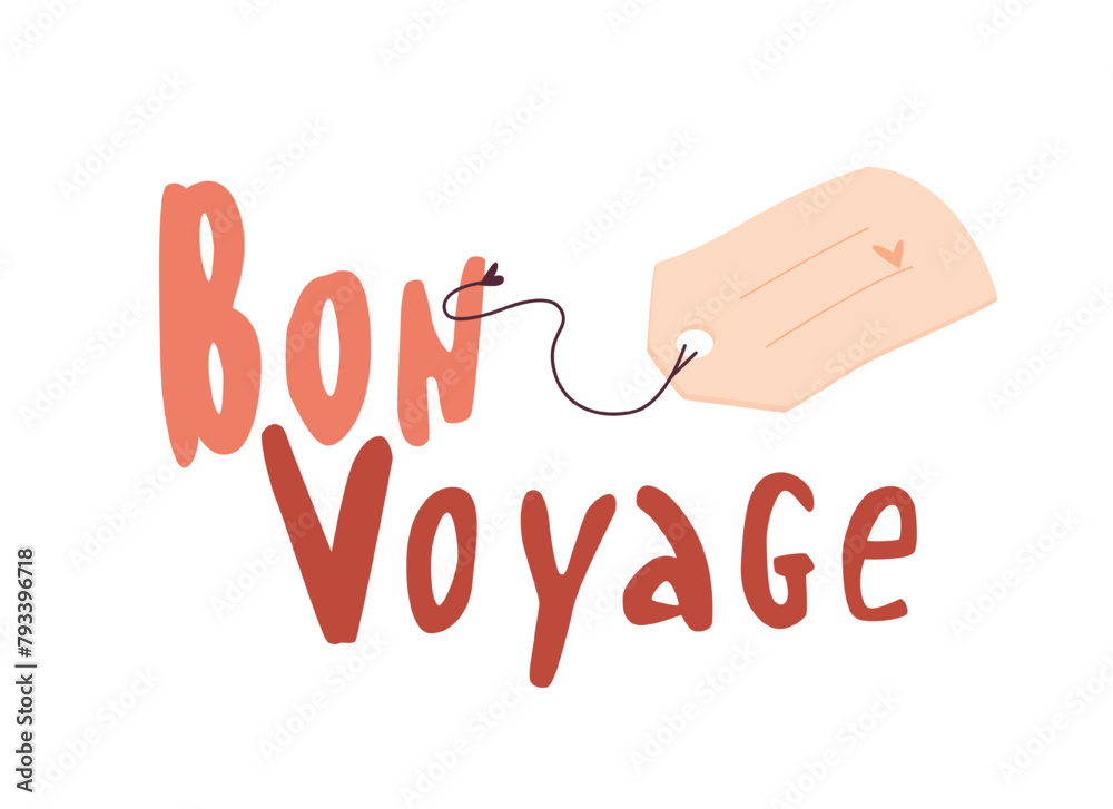Travel stuff. Hand drawn poster with Bon Voyage lettering and luggage ...