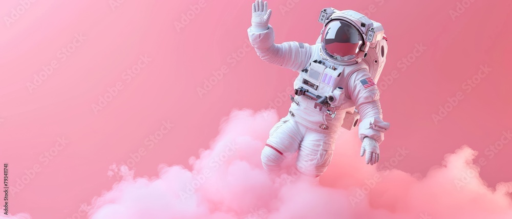 Astronaut Waving Goodbye in Surreal Pink Clouds - Sci-Fi Fantasy of ...