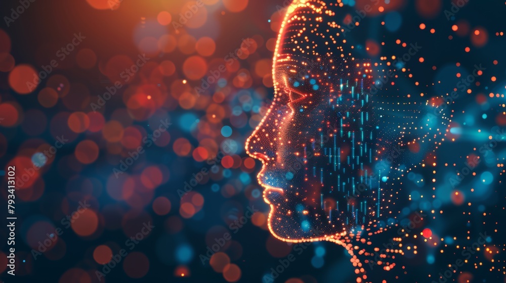 Digital Human Profile with Particle Effects and Bokeh Lights ...