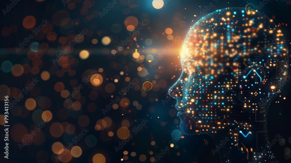 Digital Human Profile with Particle Effects and Bokeh Lights ...