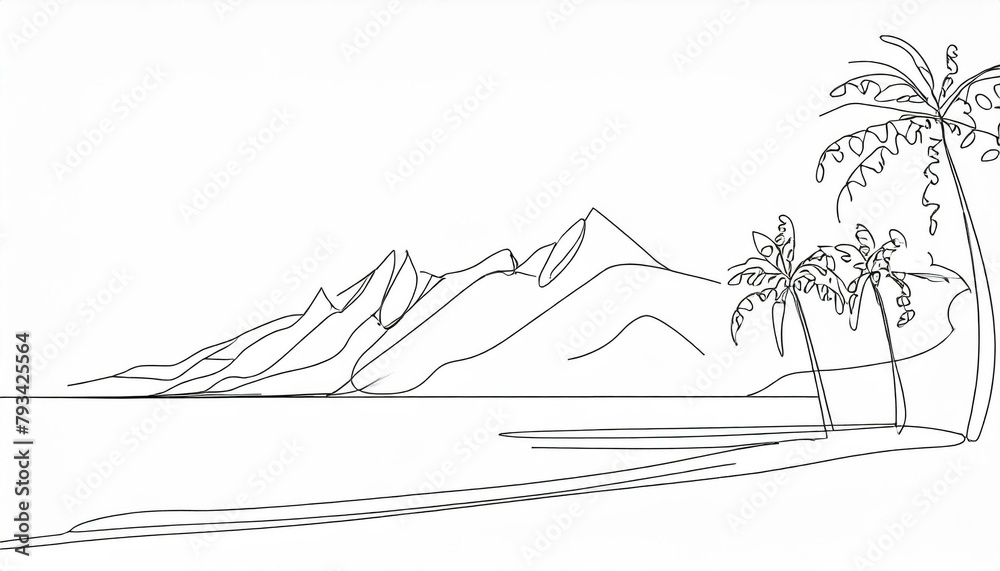 Sea coast line art, Sea coast illustration, line drawing, line art ...