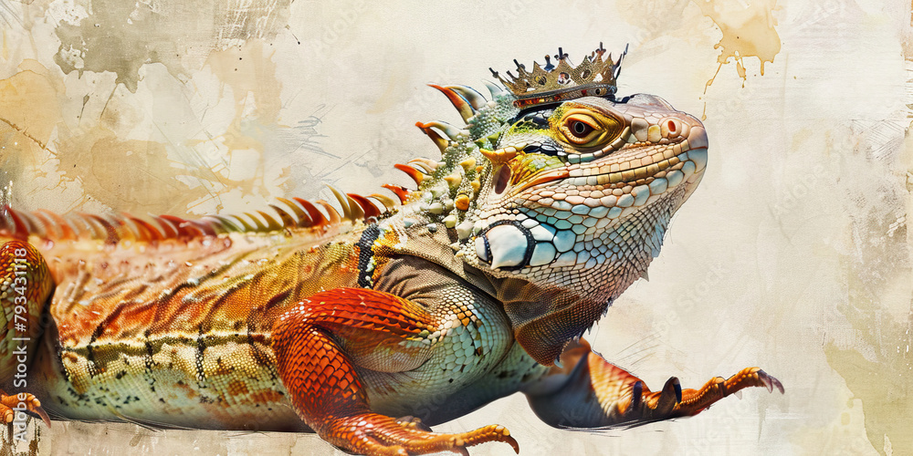 Regality: The Crowned Head and Proud Stance - Visualize a lizard with a ...