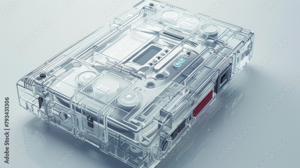 create a futuristic walkman combine with type R structure on white ...