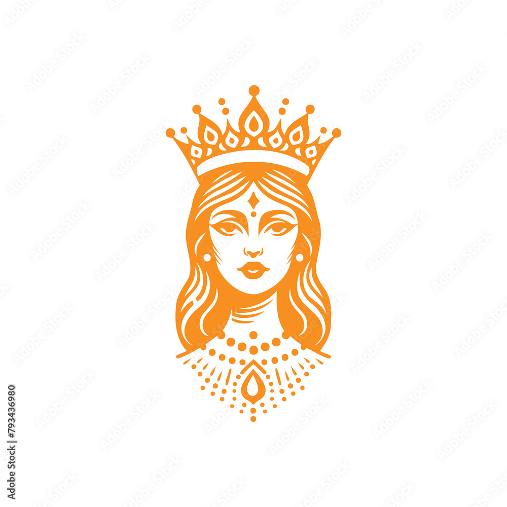 Orange adn White Illustration of Head Princess Stock Vector | Adobe Stock