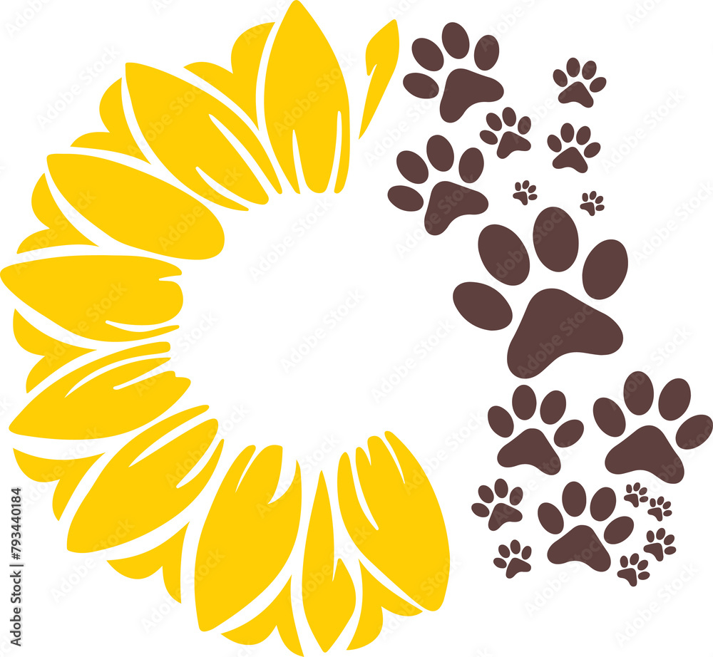 Sunflower paw print svg , Sunflower paw print vector, dog paw print ...