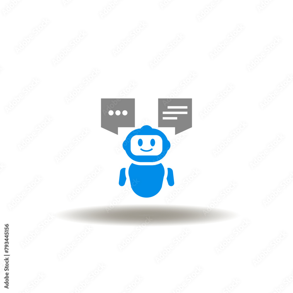 Vector illustration of robot drone with speech bubbles. Icon of chat ...