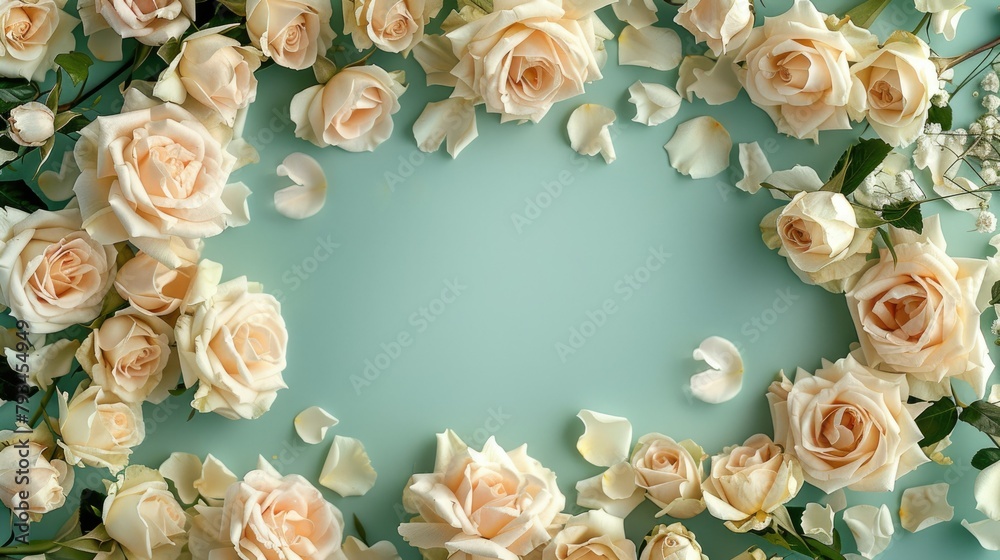 Gorgeous cream roses are elegantly arranged against a backdrop of ...