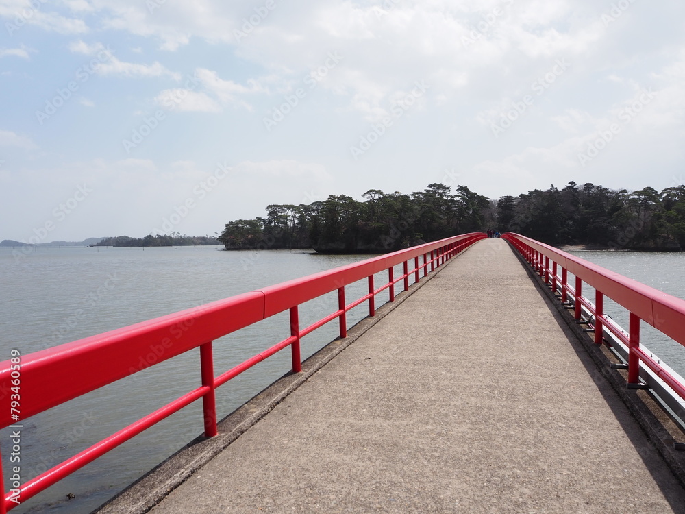 Fukuura island accessible via a long red bridge in matsushima bay Stock ...