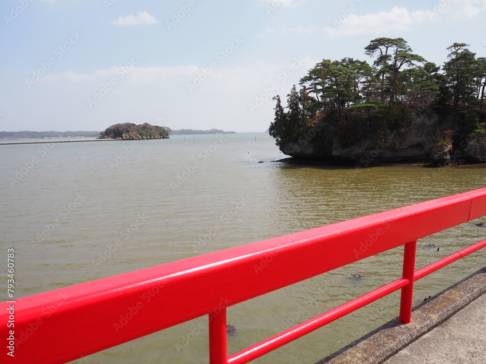 Fukuura island accessible via a long red bridge in matsushima bay Stock ...
