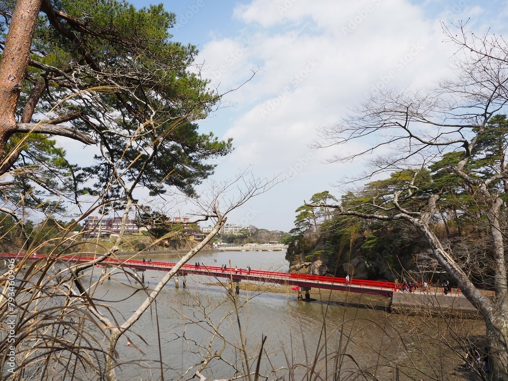 Fukuura island accessible via a long red bridge in matsushima bay Stock ...