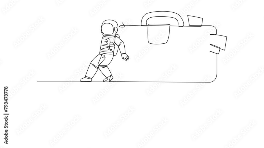 Self drawing animation of single one line drawing astronaut pushed ...