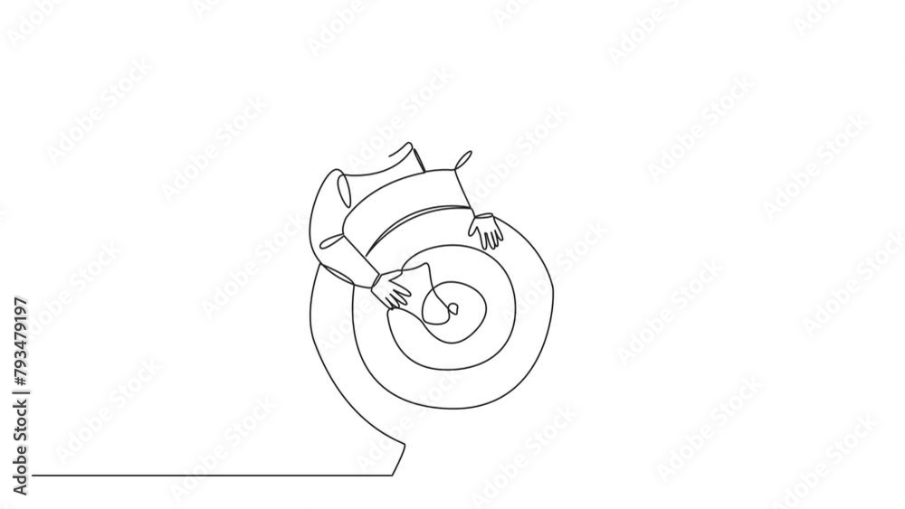 Self drawing animation of single one line drawing young astronaut ...