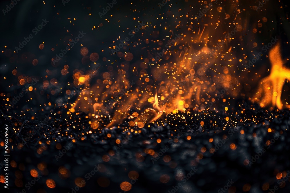 Fire embers particles over black background. Fire sparks background ...