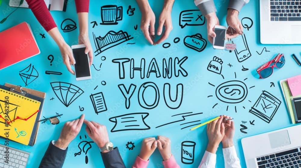 BUSINESS TEAMWORK WORKING OFFICE BRAINSTORMING "THANK YOU" CONCEPT ...