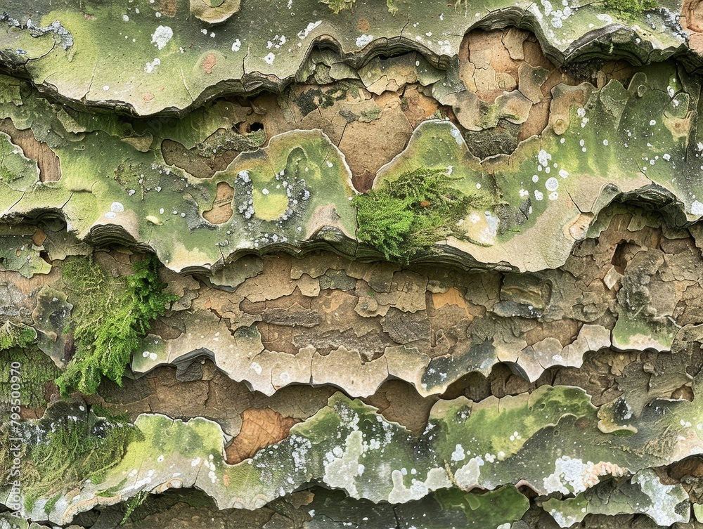 Detailed rough tree bark texture, close-up with patterns, moss, tactile ...
