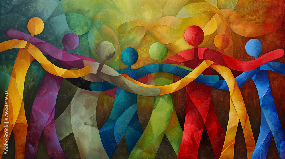 Conceptual idea image of people supporting each other. Abstract art of ...