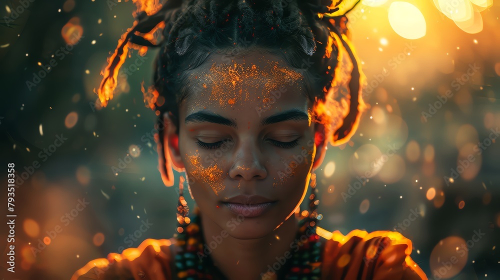 Intimate portrait of a spiritual figure in deep meditation, cultural ...