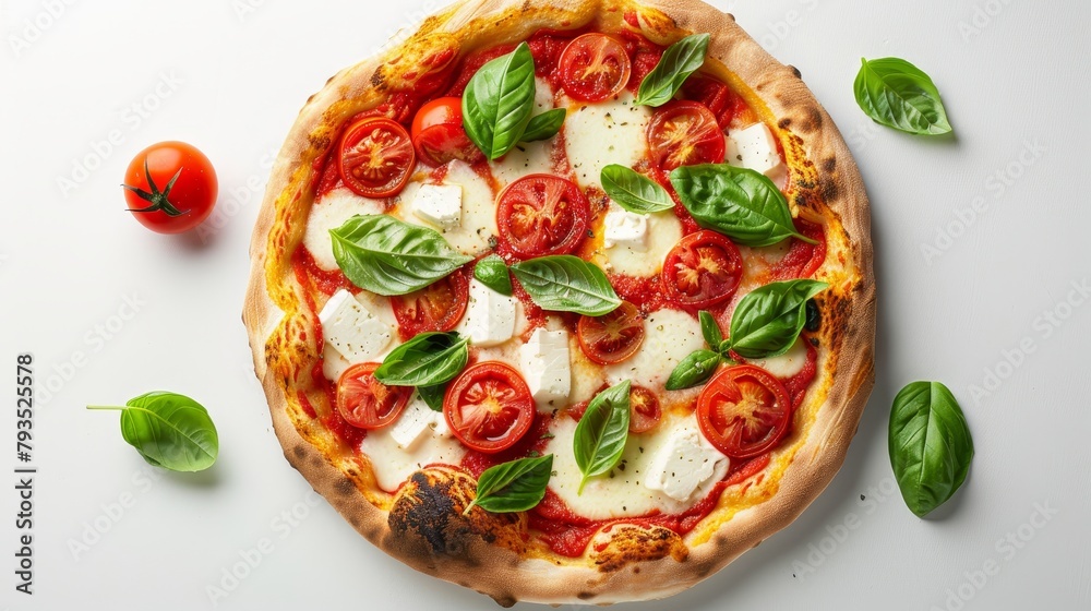 Gourmet Pizza Margherita from above, with ingredients laid out to ...