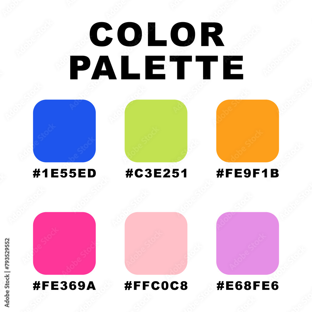 Vector illustration with palette. Color matching palette. Fashion Trend Color guide palette. RGB ...