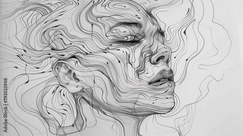 A realm of abstract thinking with line drawing, where the simplicity of ...