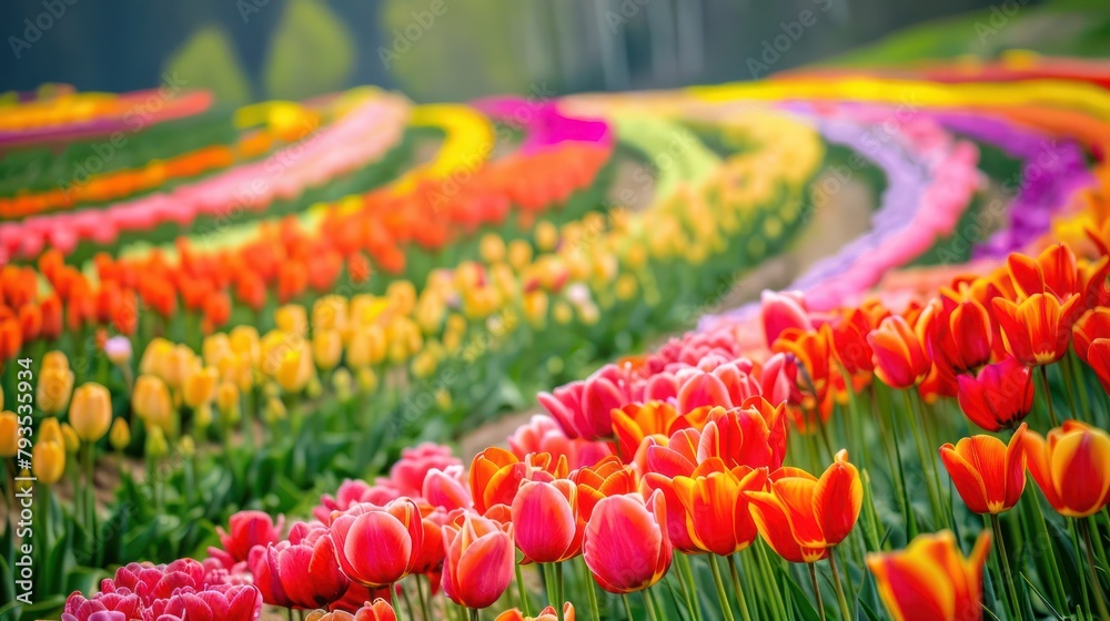 Explore the kaleidoscope of colors in a vibrant flower field, where the ...