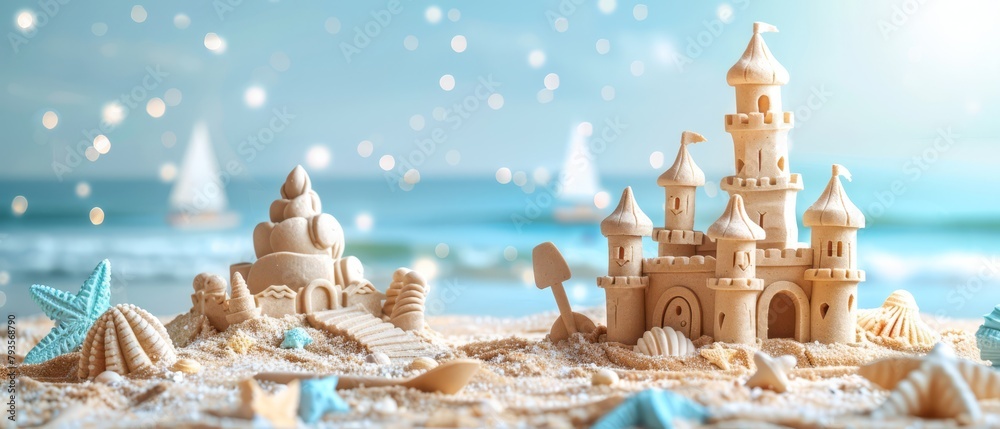 Summer sandcastle competition sales banner, border of sandcastles and ...