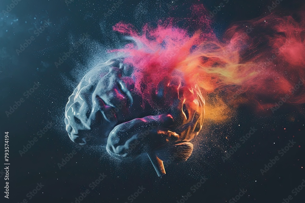 Illustration of a human brain with colorful and imaginative design ...