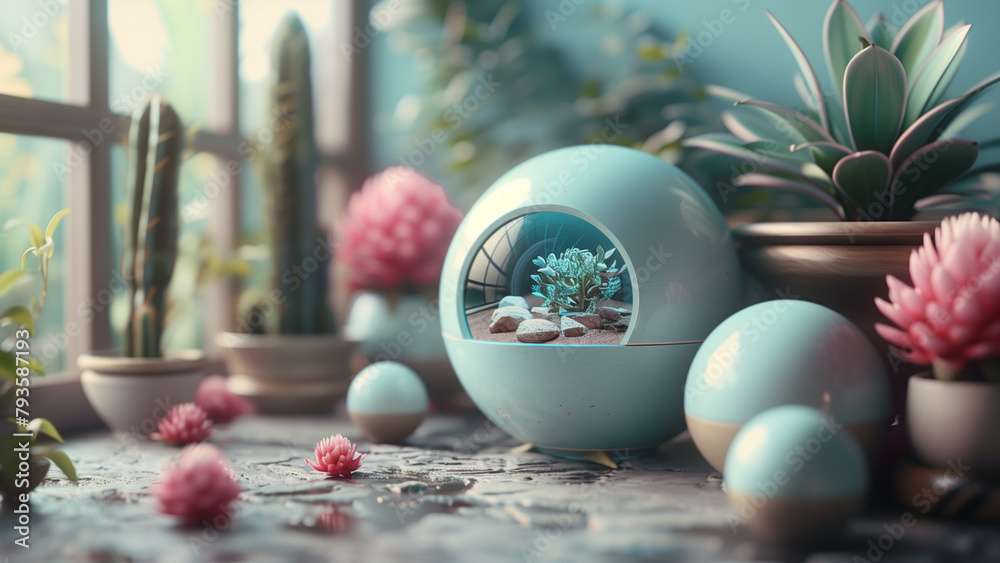 Organic Tech Unveiled- Create an illustration of a tech gadget emerging ...