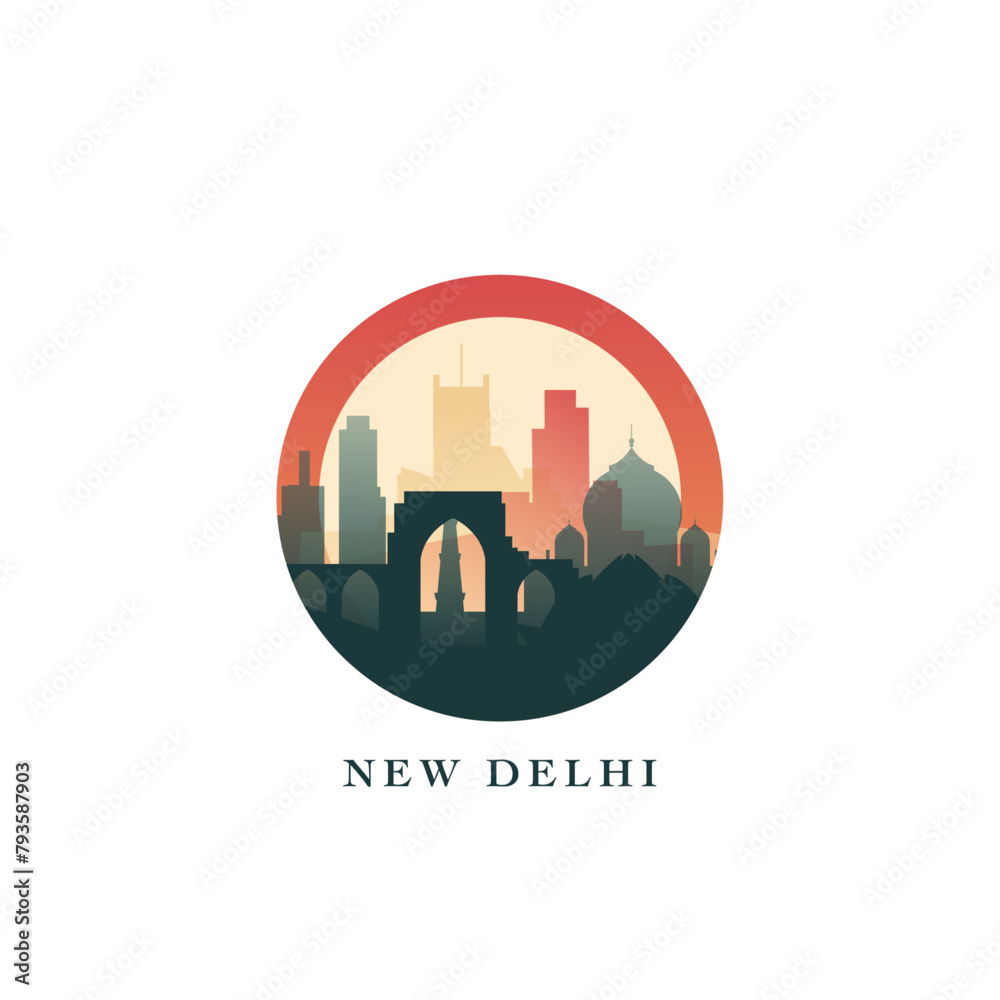 New Delhi cityscape, gradient vector badge, flat skyline logo, icon ...