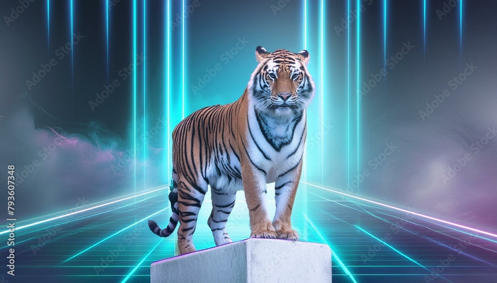 zebra in the sky, Visualize a majestic tiger standing proudly atop a ...