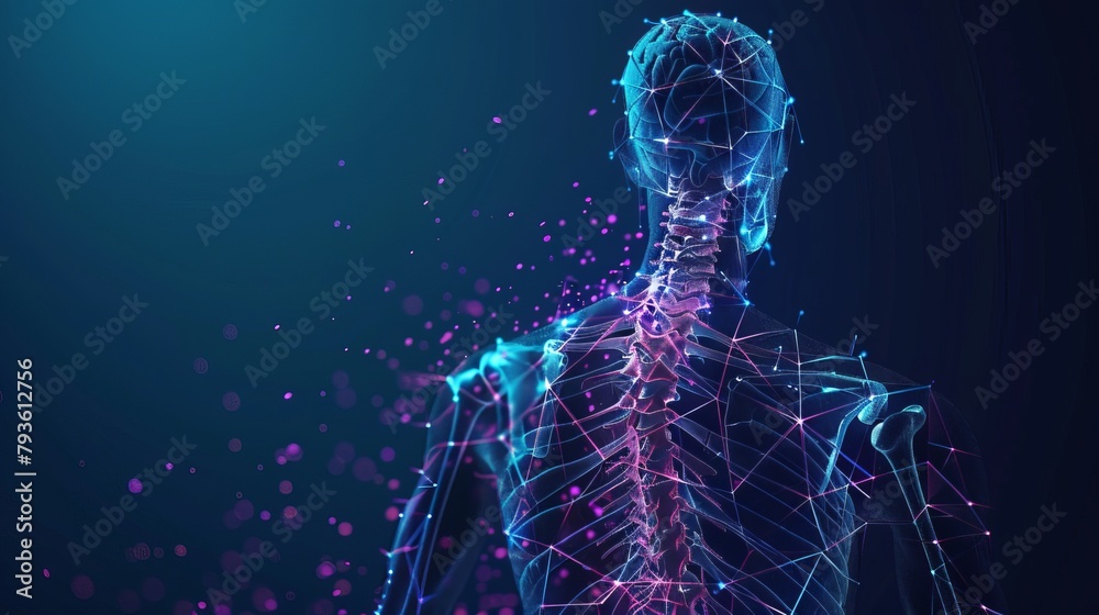 Dynamic 3D Spine Polygon Illustration: Anatomical Wireframe Landing ...