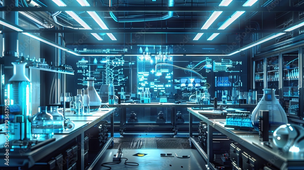 Abstract Laboratory Setting with Futuristic Technology Equipment and ...
