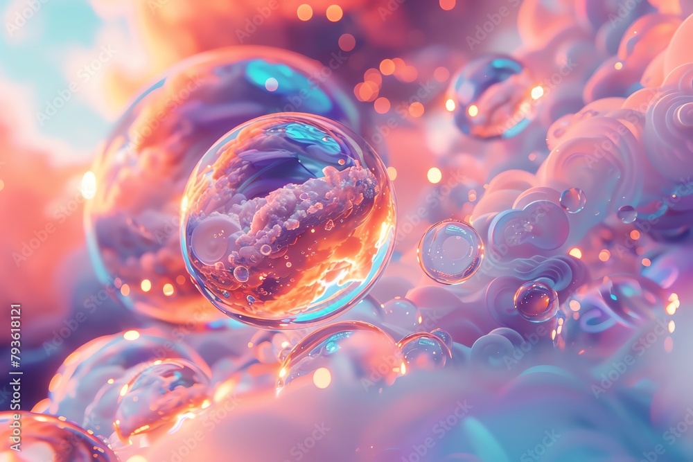 Explore a close-up shot of Utopian Dreams, blending surreal elements with vibrant, digital ...