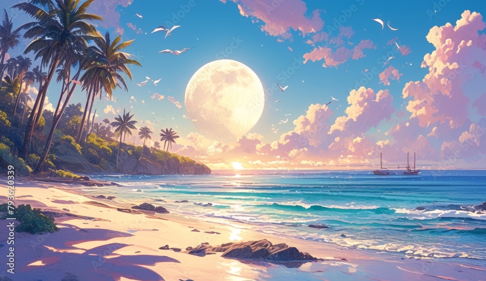 Stunning full moon sets over the tranquil Indian Ocean, 4k wallpaper ...