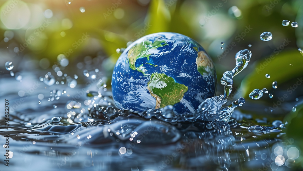 Save Water, Save Earth: Conceptual Image of Globe and Nature Symbols, Global Environmental ...